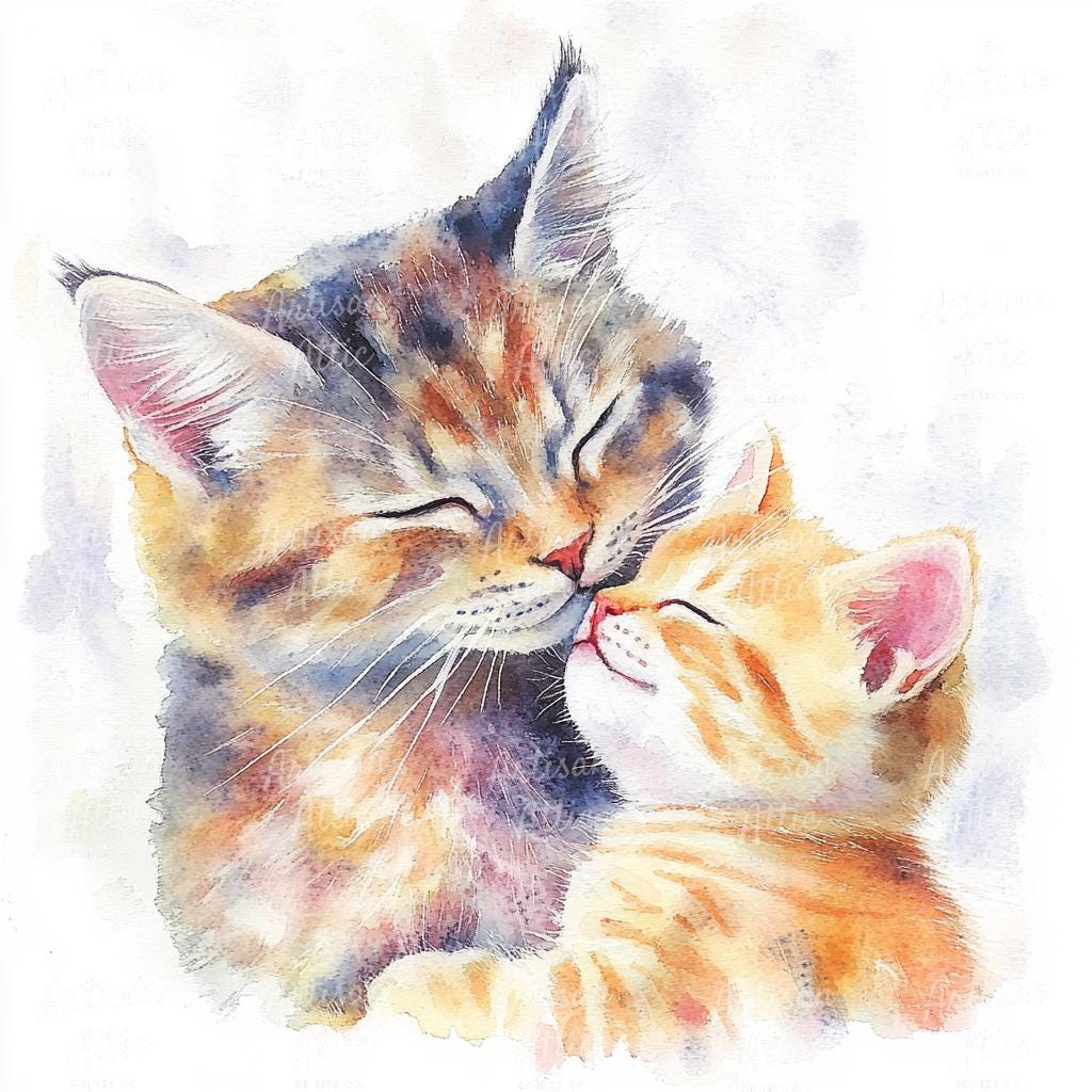 12 Watercolor Cat and Kitten Clip Art, Adorable Pet Digital Clipart ...