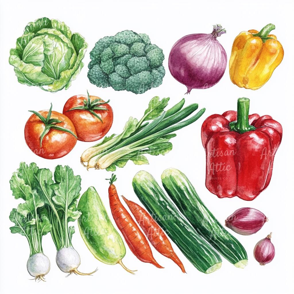 12 Watercolor Vegetable Clipart | Fresh Produce Art | Organic Veggies ...