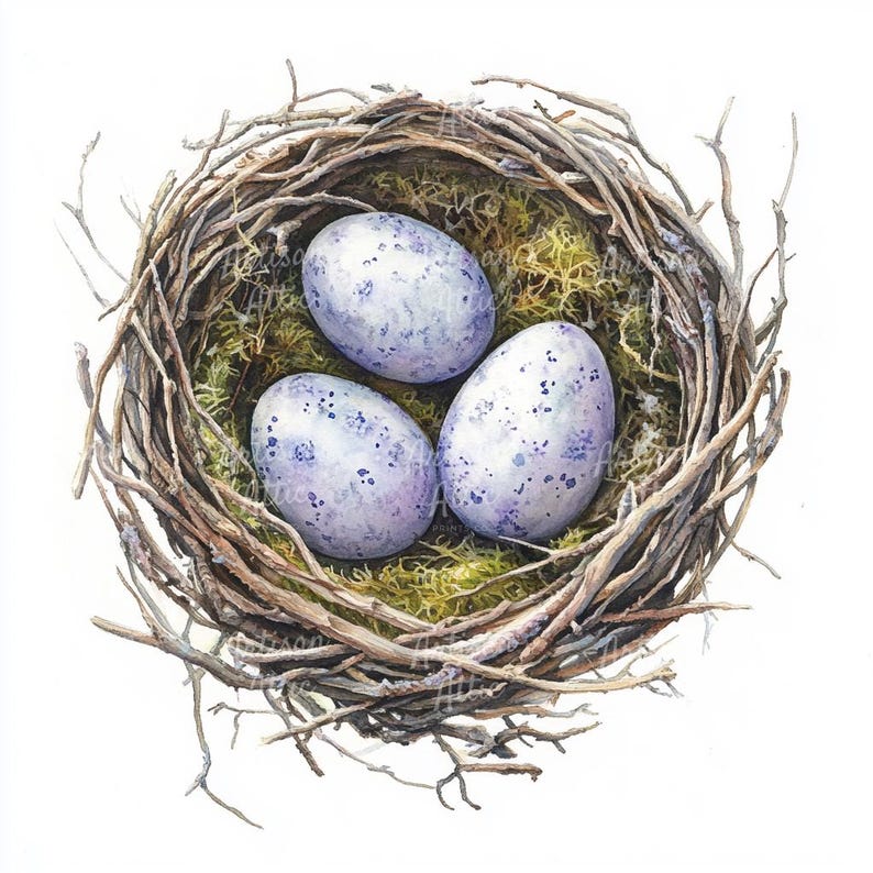 11 Watercolor Nest With Eggs Clipart, Bird's Nest With Three Eggs ...