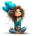 10 Whimsical Watercolor Girl With Cupcake and Balloons Seated Cross ...
