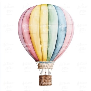 Pastel Rainbow Hot Air Balloon Watercolor Clipart (JPG, 15 Images) - Etsy