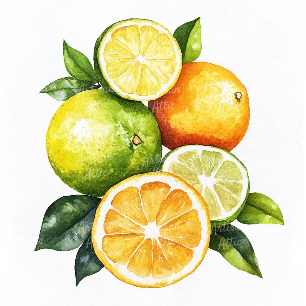 12 Citrus Fruits Clipart | Watercolor Lemon, Lime, and Orange ...