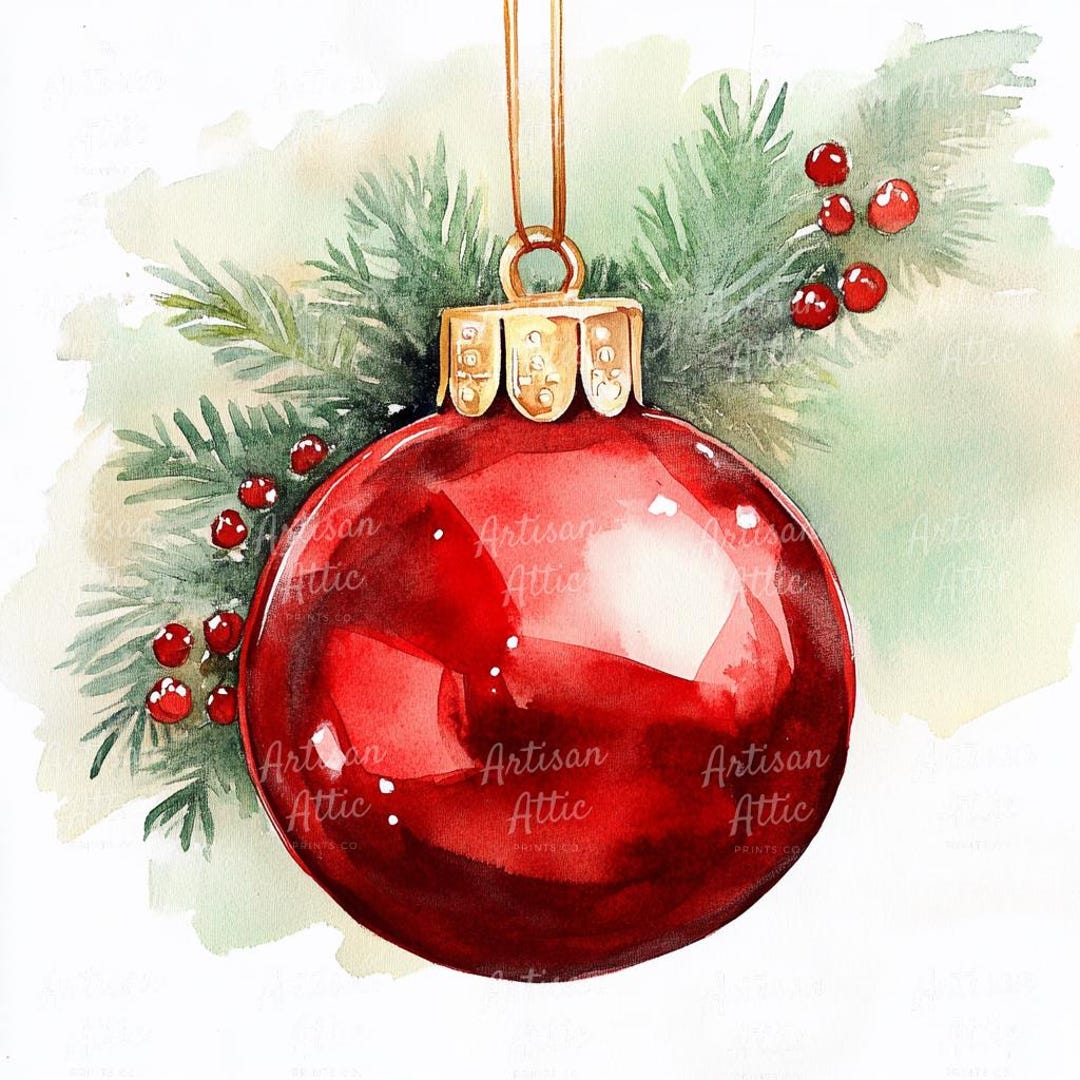 8 Christmas Ornament Watercolor Clip Art Digital Download | Festive ...