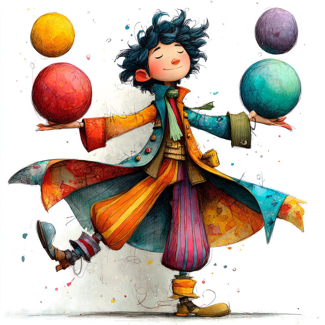 10 Clipart of Colorful Juggler Boy, Digital Scrapbook Watercolor ...