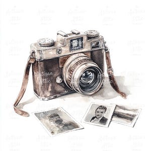 12 Vintage Watercolor Camera and Retro Photo Prints Clipart for Digital ...