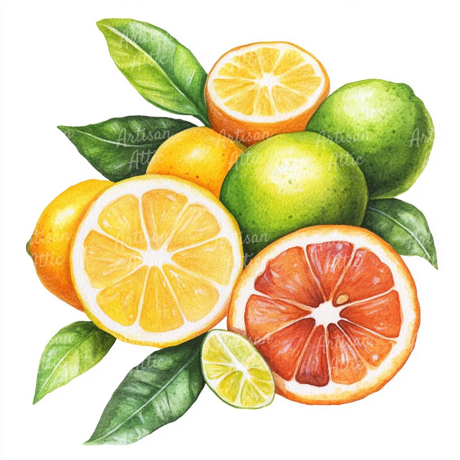 12 Citrus Fruits Clipart | Watercolor Lemon, Lime, and Orange Illustration | Fresh Fruit Art ...