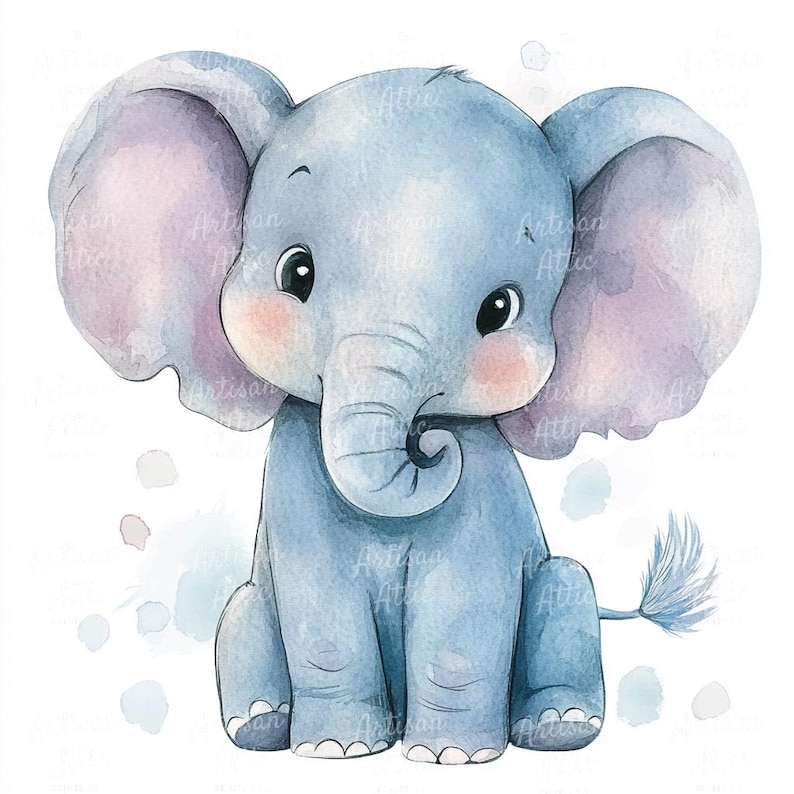 12 Cute Cartoon Elephant Clipart, Watercolor Elephant Clip Art, Baby ...