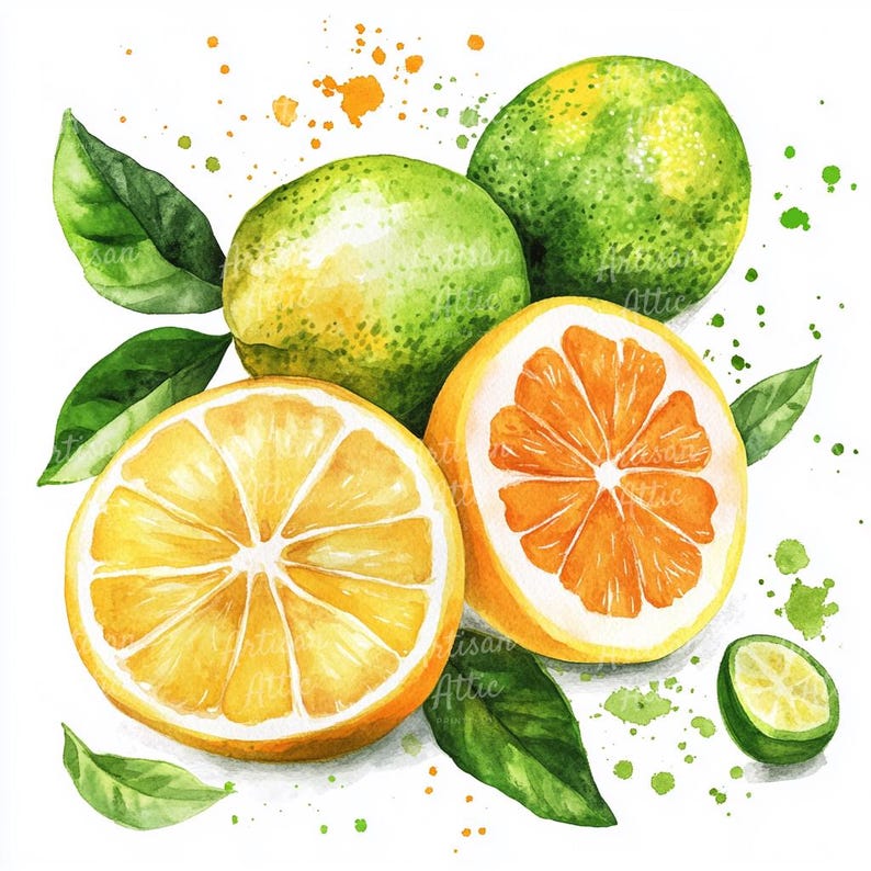 12 Citrus Fruits Clipart | Watercolor Lemon, Lime, and Orange ...