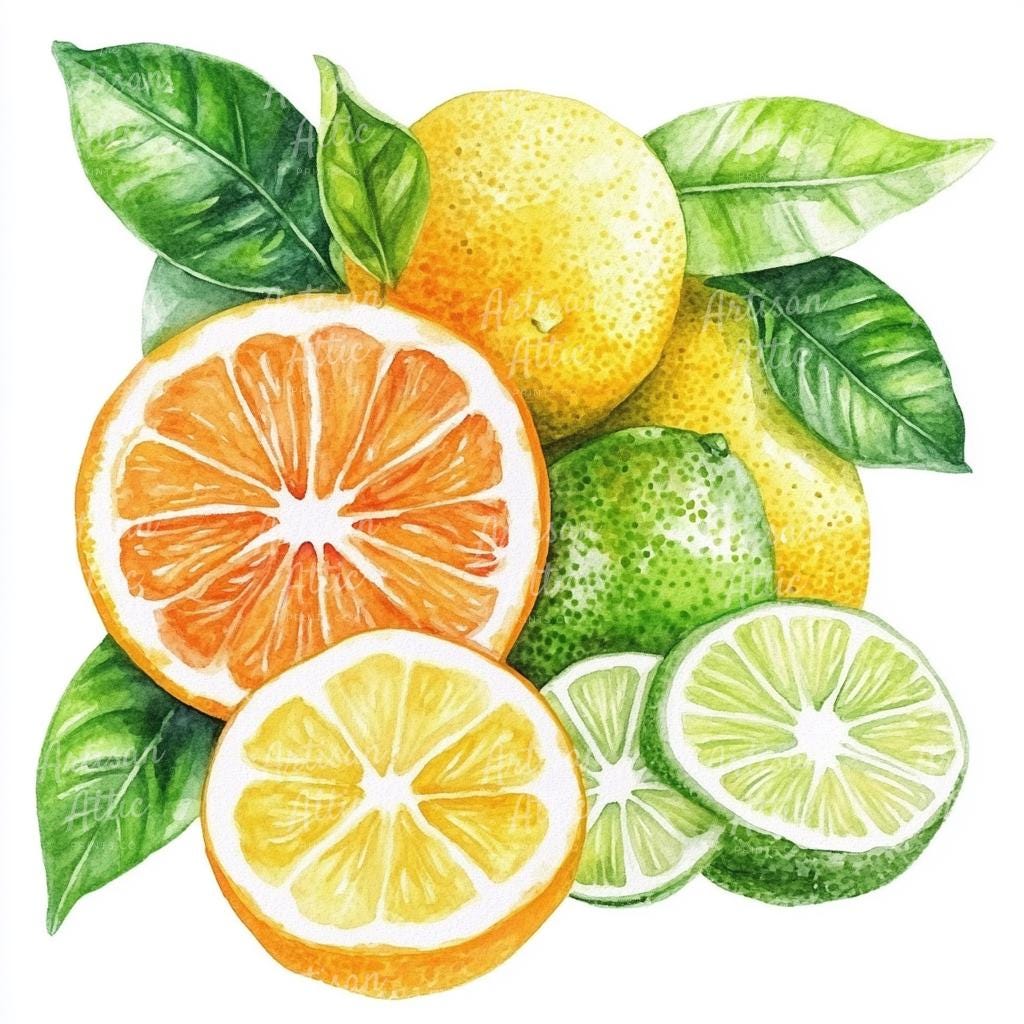 12 Citrus Fruits Clipart | Watercolor Lemon, Lime, and Orange ...
