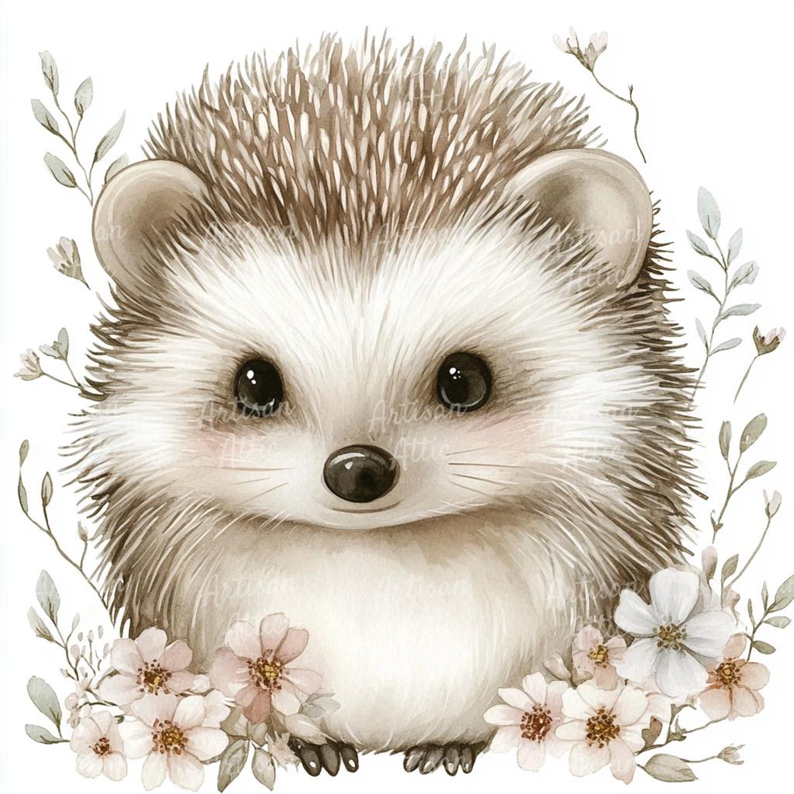 12 Watercolor Hedgehog Clipart | Cute Animal Clipart | Flower Holding ...