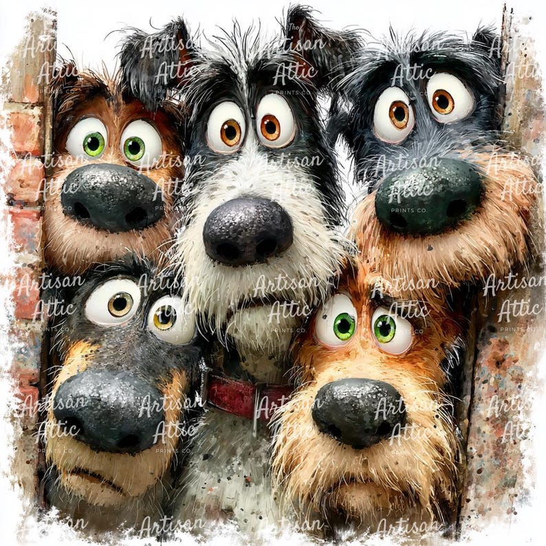 11 Pictures of Whimsical Group of Funny Dogsquirky Watercolor Style ...