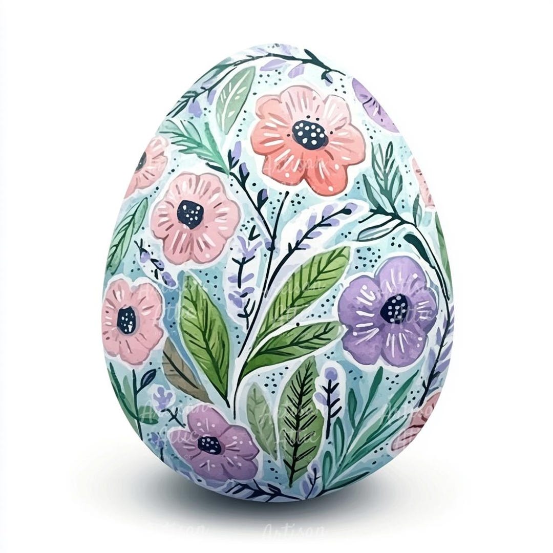 10 Watercolor Easter Egg Clipart, Hand-painted Floral Design, Spring ...