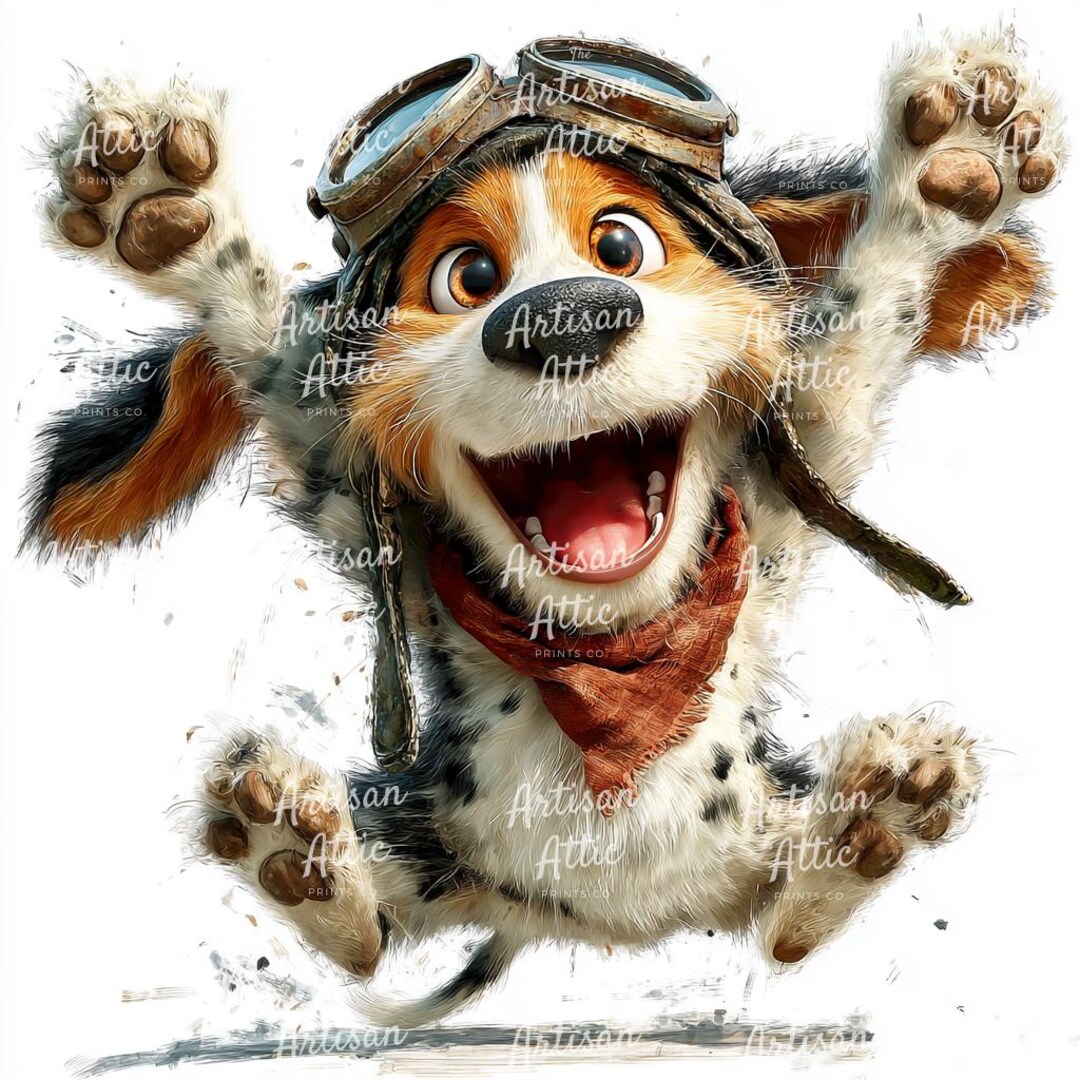 12 Clipart Images of Cute Aviator Dog, Digital Clipart Quirky Puppy ...