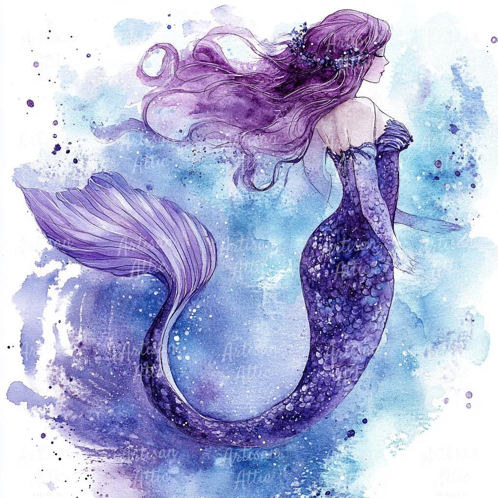 11 Magical Mermaid Watercolor Clipart | Fantasy Ocean Art PNG | Digital ...