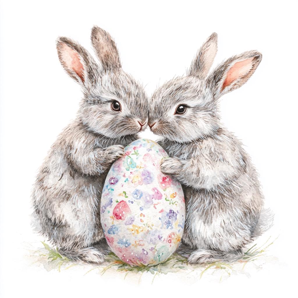 12 Cute Bunnies Holding Easter Egg – Spring Easter Art With Two ...