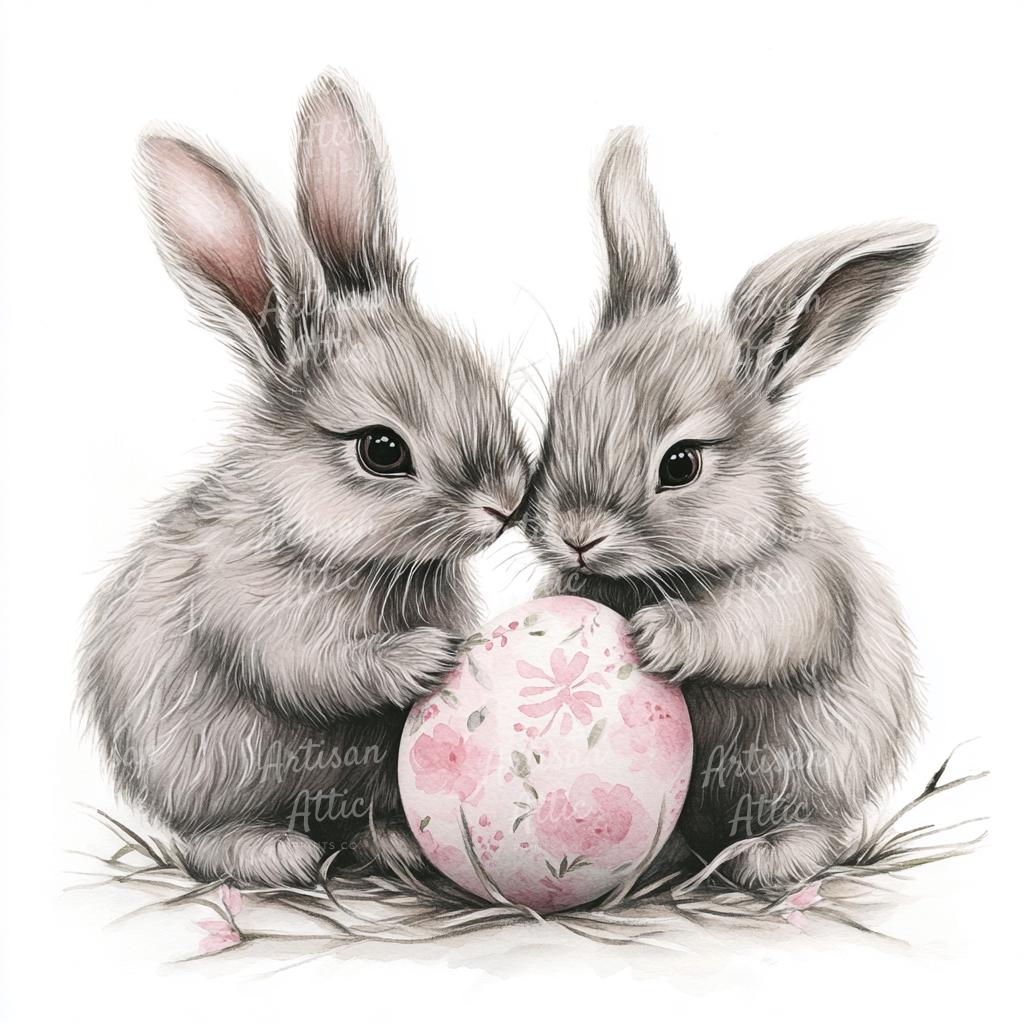 12 Cute Bunnies Holding Easter Egg – Spring Easter Art With Two ...