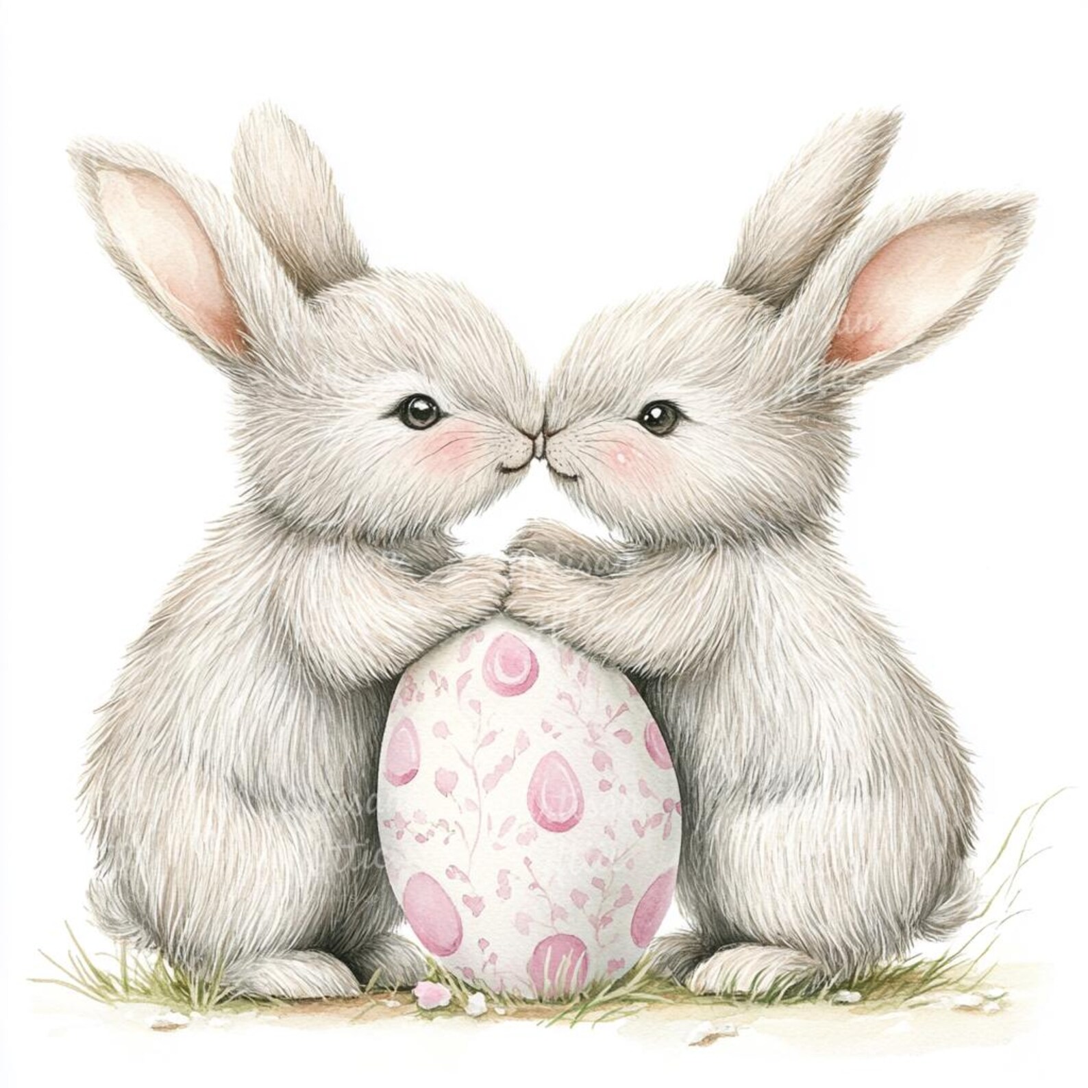 12 Cute Bunnies Holding Easter Egg – Spring Easter Art With Two ...