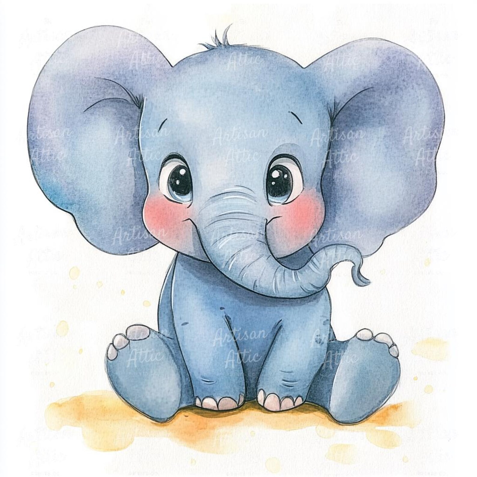12 Cute Cartoon Elephant Clipart, Watercolor Elephant Clip Art, Baby ...