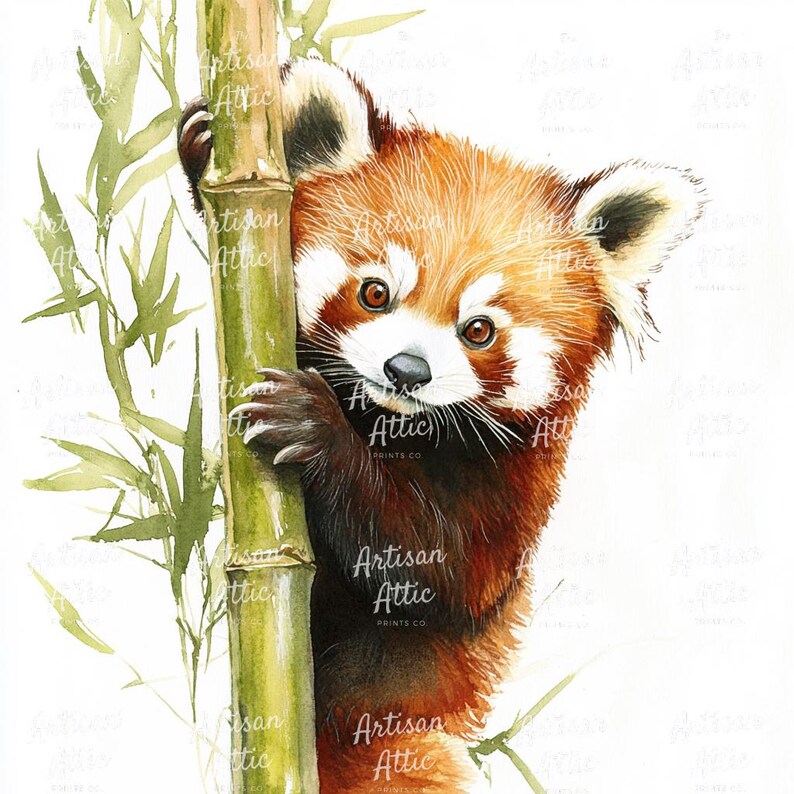 12 Adorable Red Panda Hugging Bamboo Printable Art PNG Digital Download ...