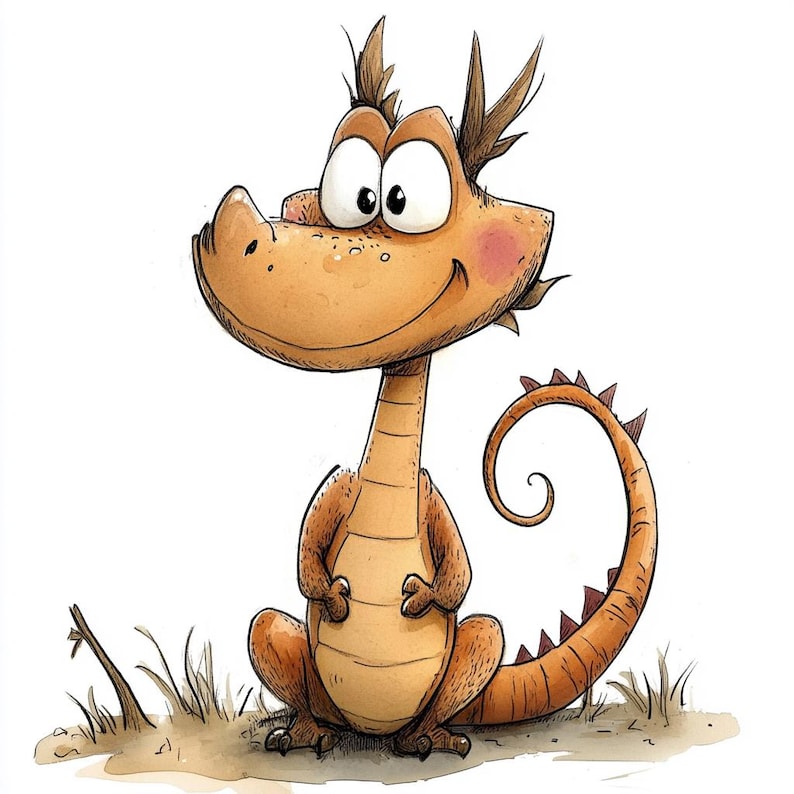 Funny Dragon Watercolor Clipart, Goofy Face (digital Download, 14 ...