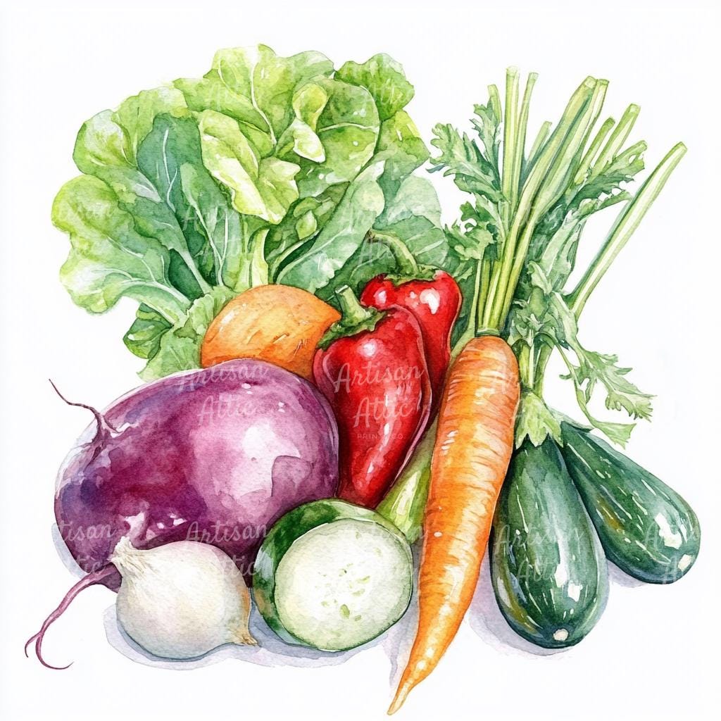 12 Watercolor Vegetable Clipart | Fresh Produce Art | Organic Veggies ...