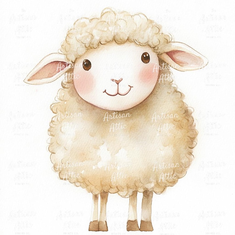 12 Adorable Watercolor Sheep Clip Art for Digital Crafting, Scrapbook ...