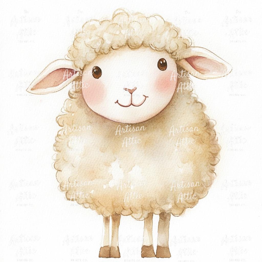 12 Adorable Watercolor Sheep Clip Art for Digital Crafting, Scrapbook ...