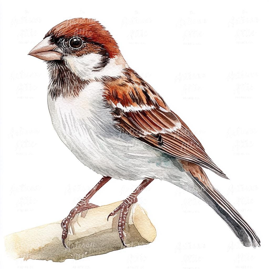11 Sparrow Watercolor Clip Art Digital Download | Realistic Bird ...