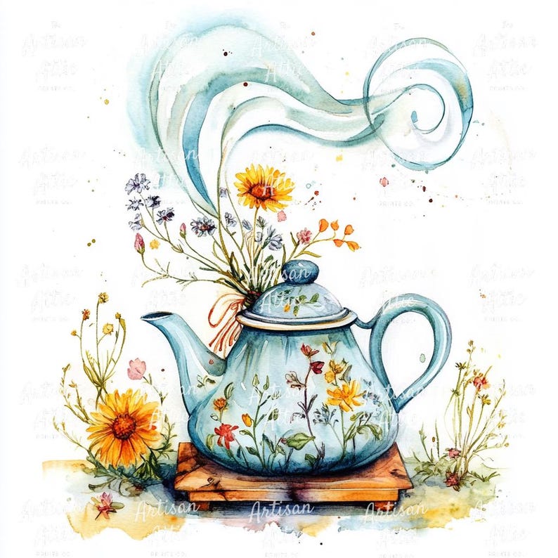 15 Watercolor Floral Teapot Clip Art for Digital Crafting, Scrapbook ...