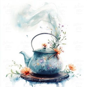 15 Watercolor Floral Teapot Clip Art for Digital Crafting, Scrapbook ...