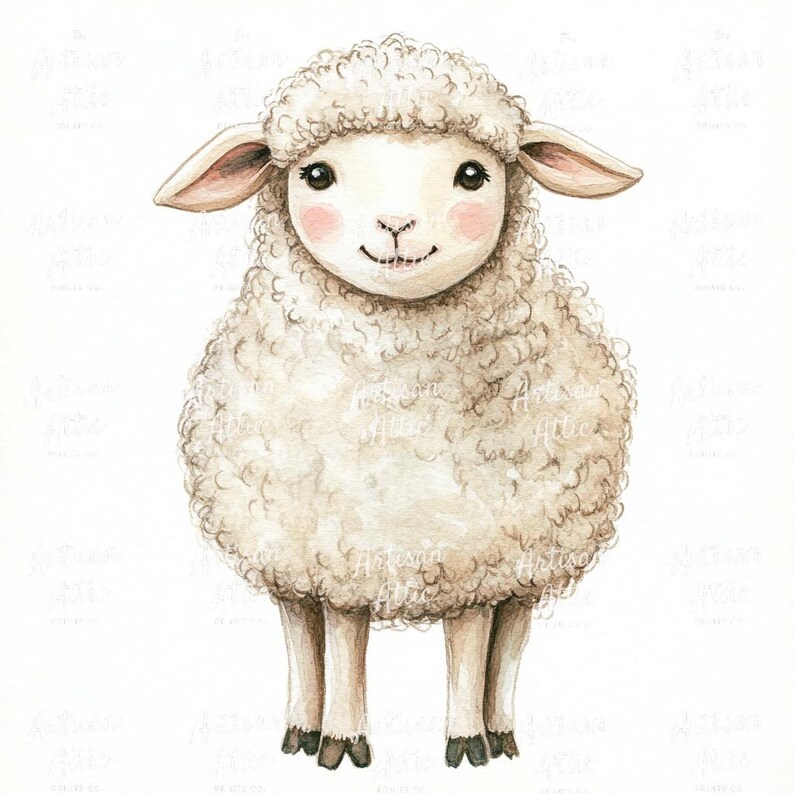 12 Adorable Watercolor Sheep Clip Art for Digital Crafting, Scrapbook ...