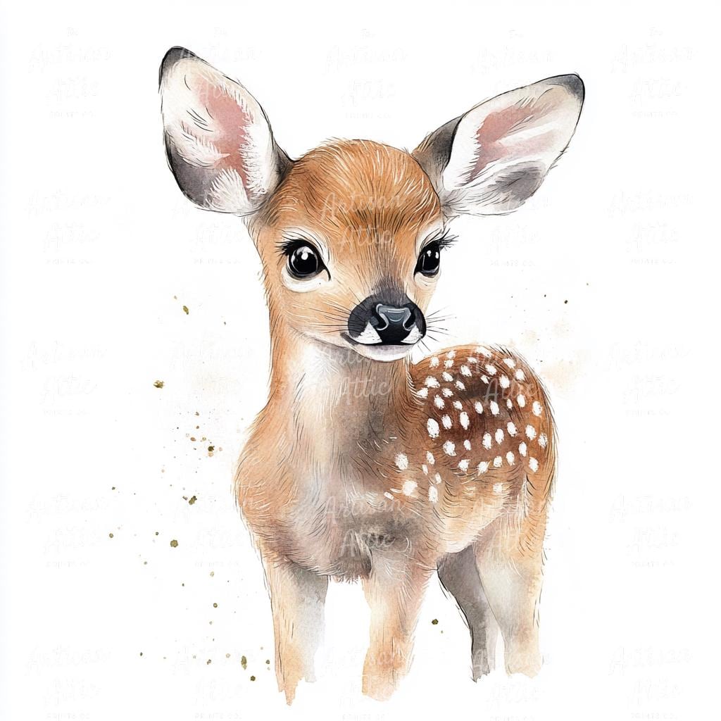 12 Watercolor Baby Deer Clip Art, Cute Woodland Fawn Digital Clipart ...