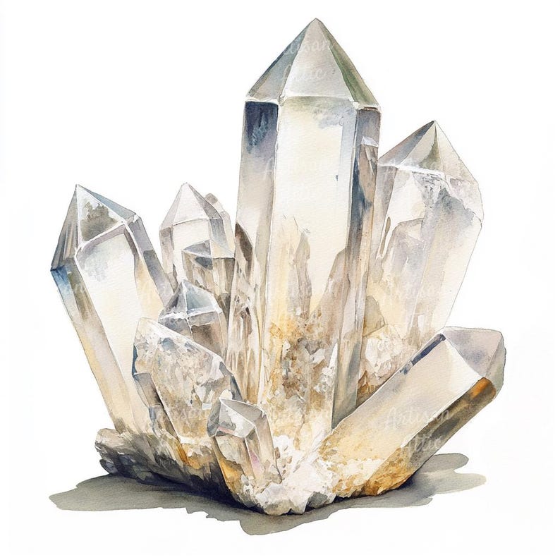 12 Watercolor Crystal Clipart | Digital Gemstone Illustration | Quartz ...