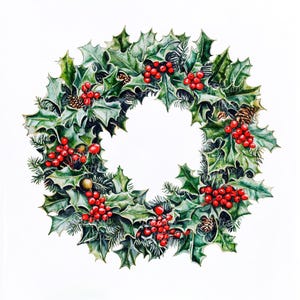 12 Watercolor Holly Wreath Clip Art for Christmas, Holiday Crafts, DIY ...