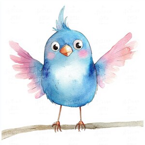 9 Playful Bluebird Watercolor Clip Art Digital Download | Cute Bird ...