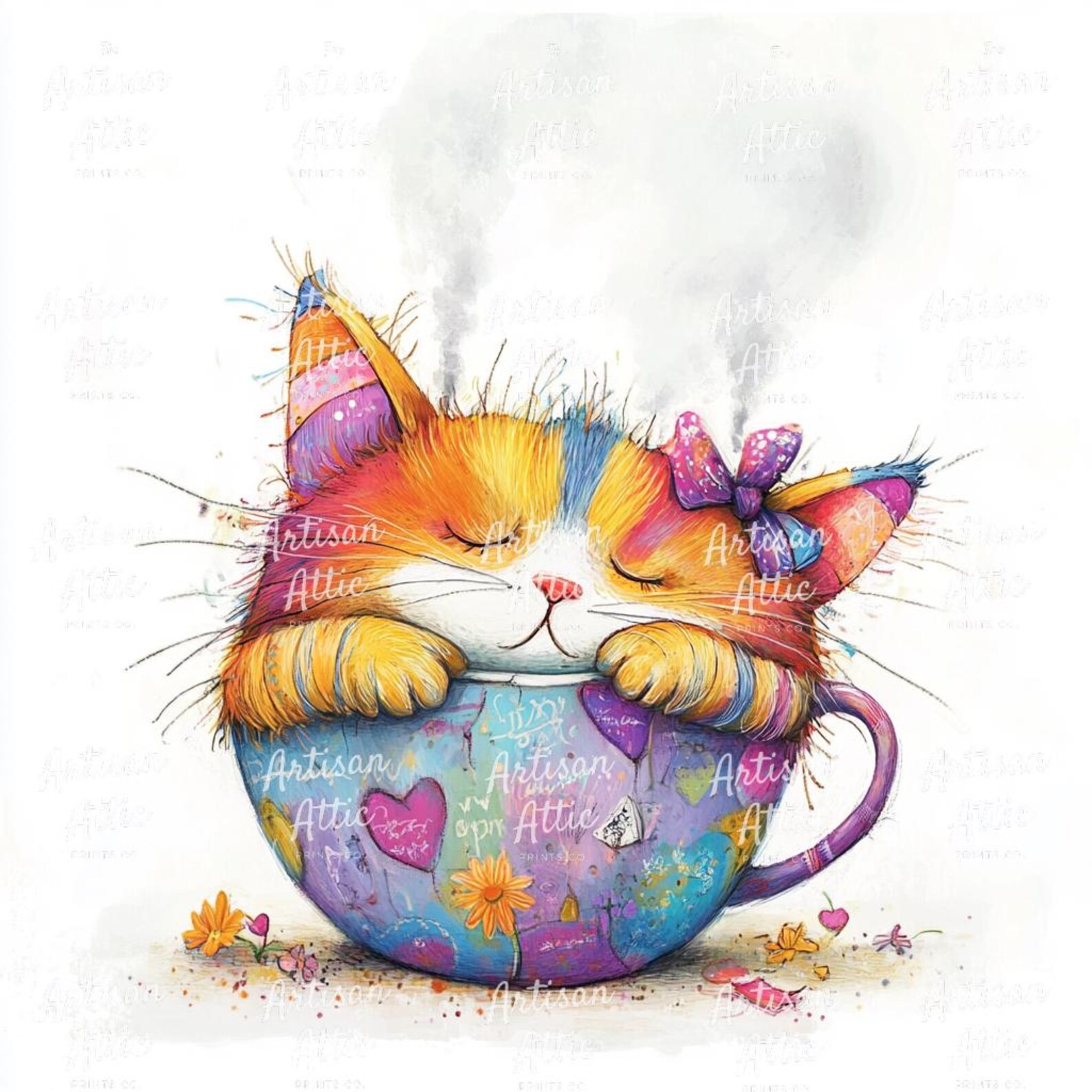 Floral Teacup Kitten Watercolor Clipart – Nursery Art (digital Download ...