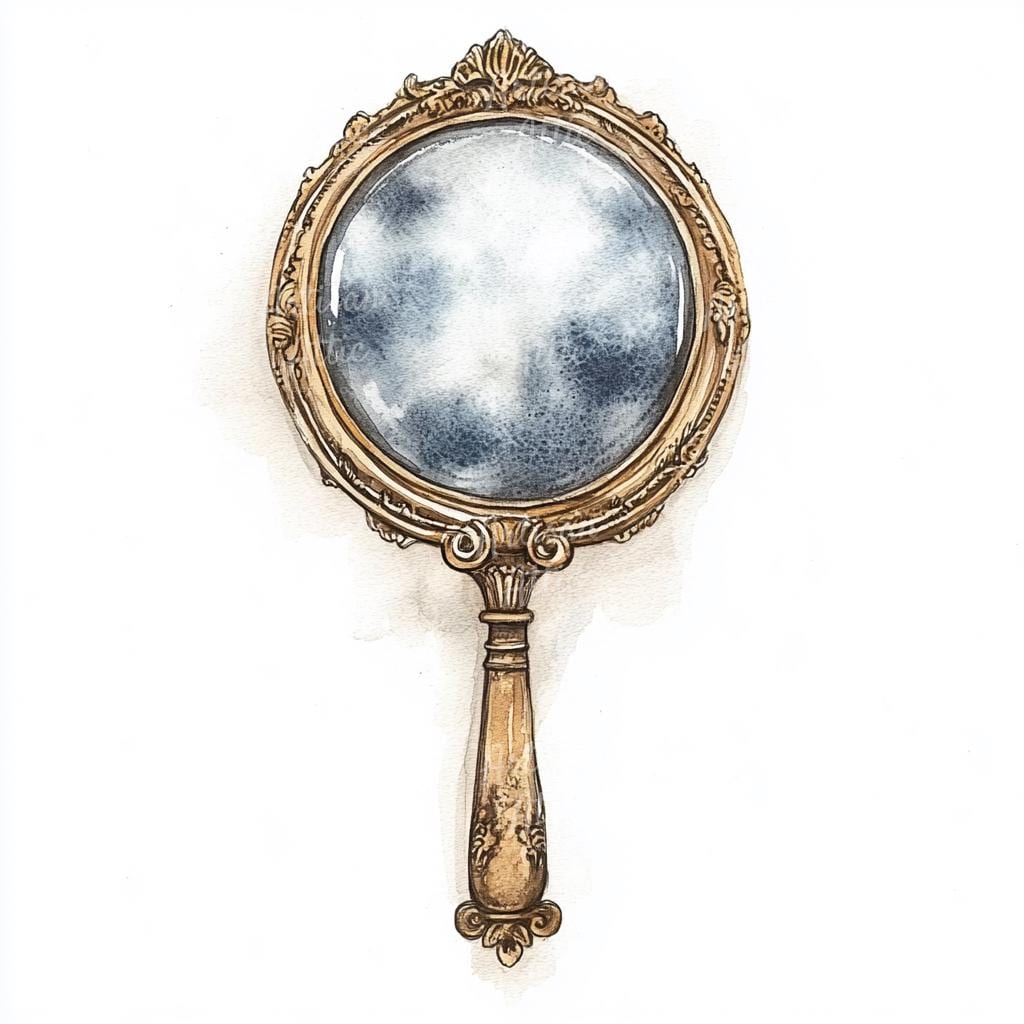 Watercolor Vintage Hand Mirror Clipart, Golden Frame (digital Download ...