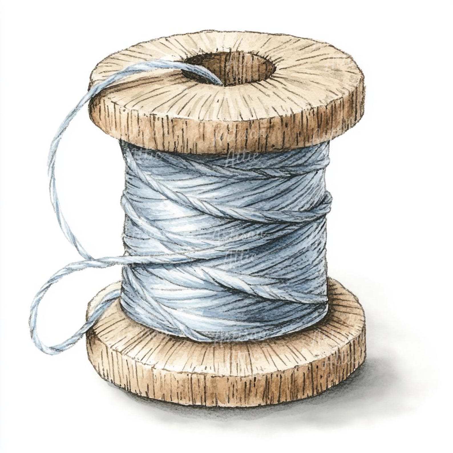 11 Vintage Wooden Spool With Light Blue Thread, Sewing Thread Spool ...