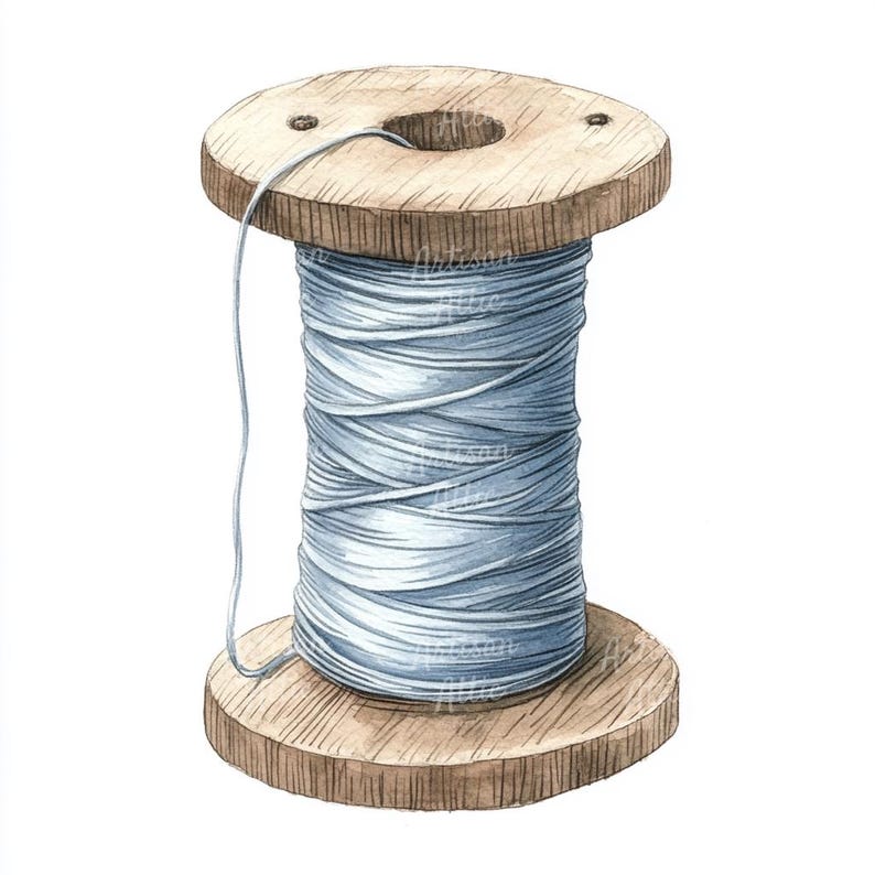 11 Vintage Wooden Spool With Light Blue Thread, Sewing Thread Spool ...