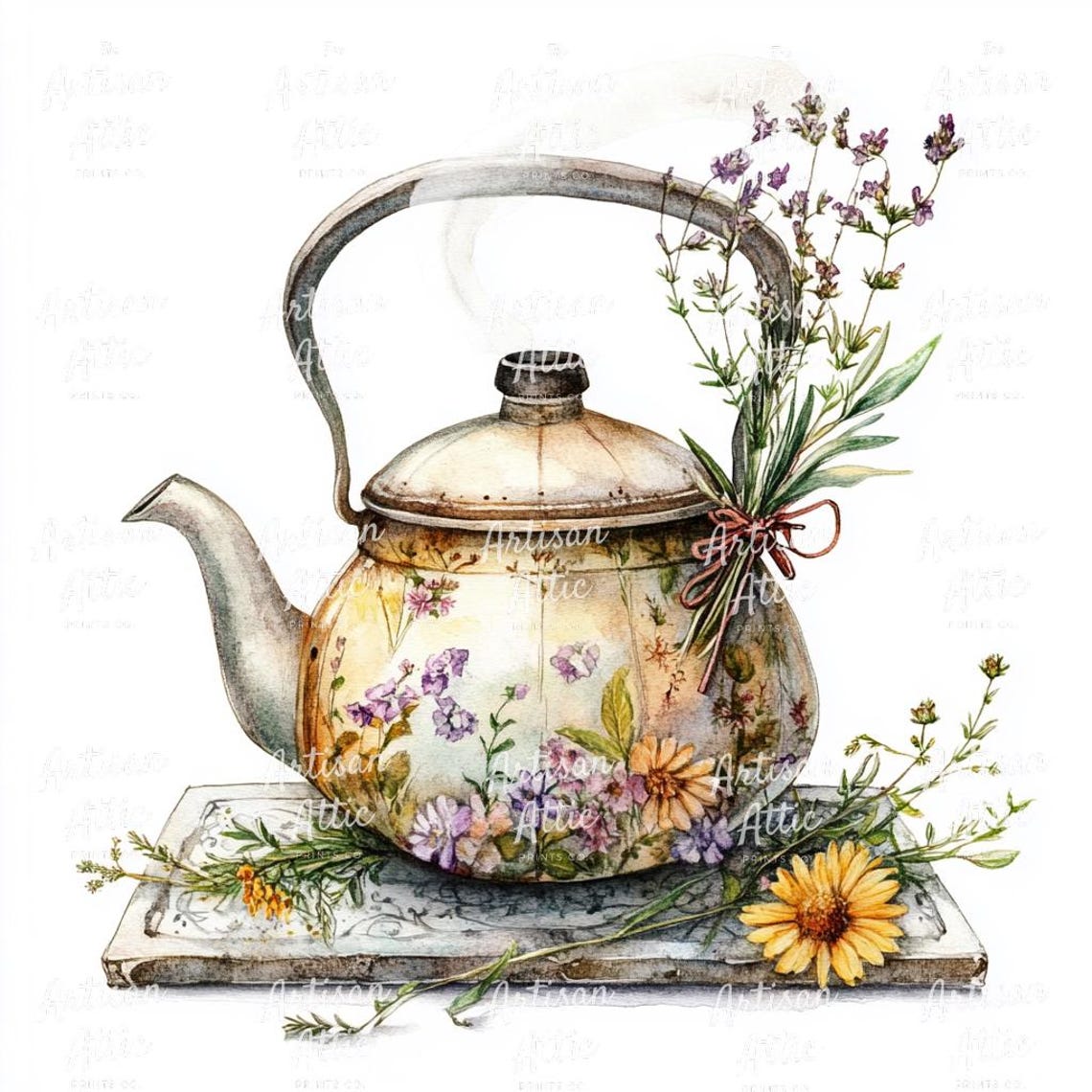 15 Watercolor Floral Teapot Clip Art for Digital Crafting, Scrapbook ...
