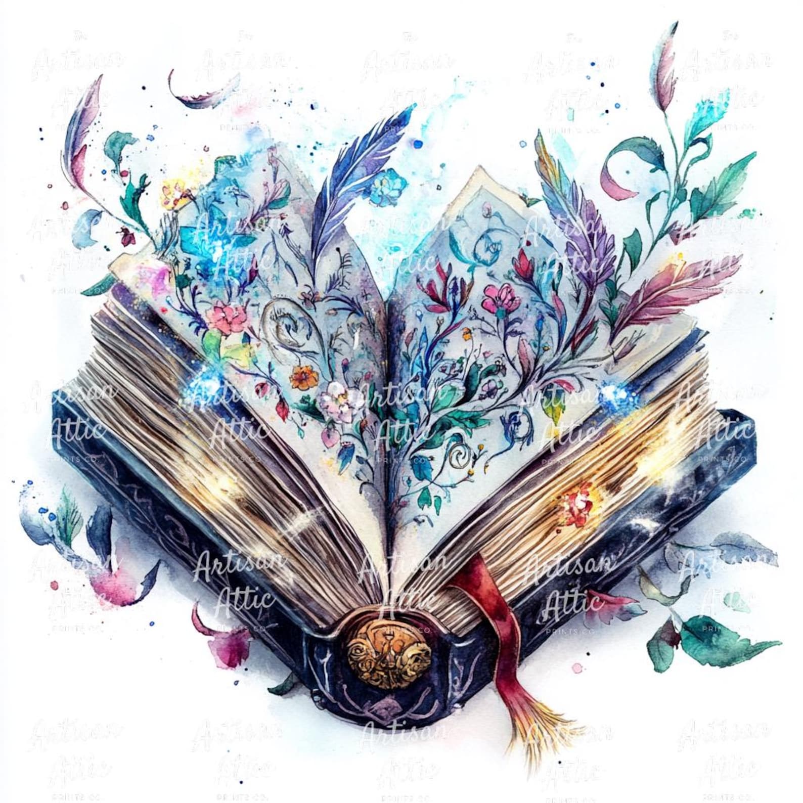 16 Enchanted Open Book Watercolor Clip Art for Digital Crafting ...