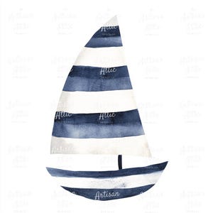 Navy Sailboat Watercolor Clipart: Nautical Scrapbook Images (JPG ...