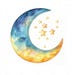 12 Boho Moon and Stars Clipart | Watercolor Moon With Golden Stars ...