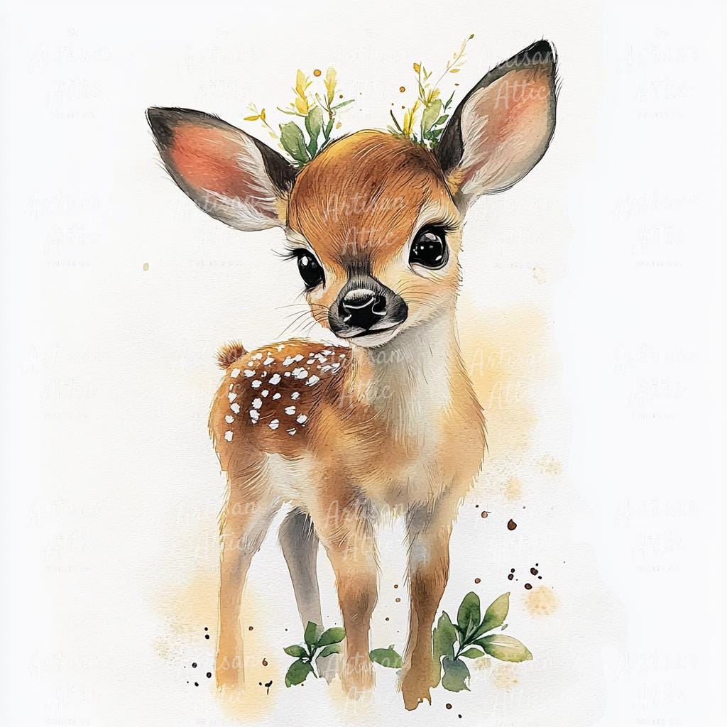 12 Watercolor Baby Deer Clip Art, Cute Woodland Fawn Digital Clipart ...