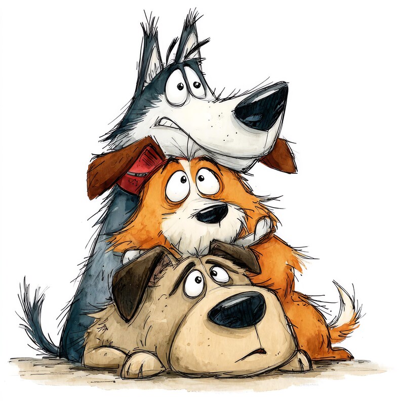 14 Clipart Images of Funny Stacked Dogs, Digital Scrapbookwatercolor ...