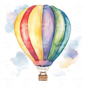 Pastel Rainbow Hot Air Balloon Watercolor Clipart (JPG, 15 Images) - Etsy