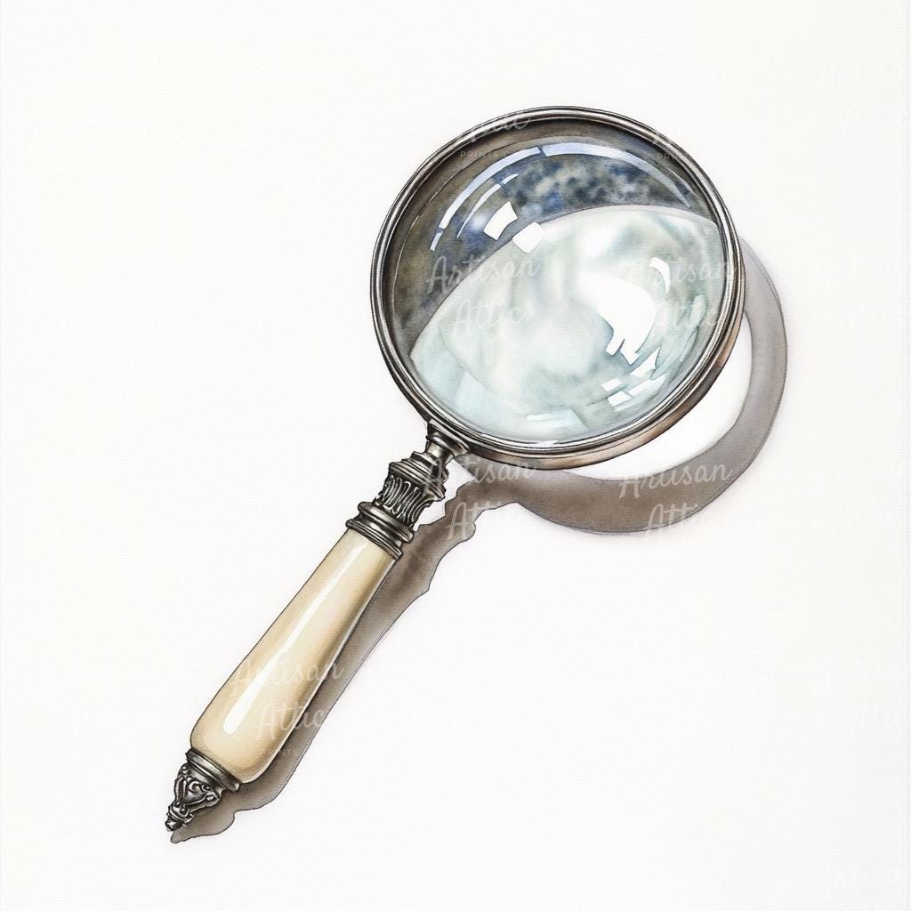 11 Watercolor Magnifying Glass Clipart, Antique Magnifier, Vintage ...