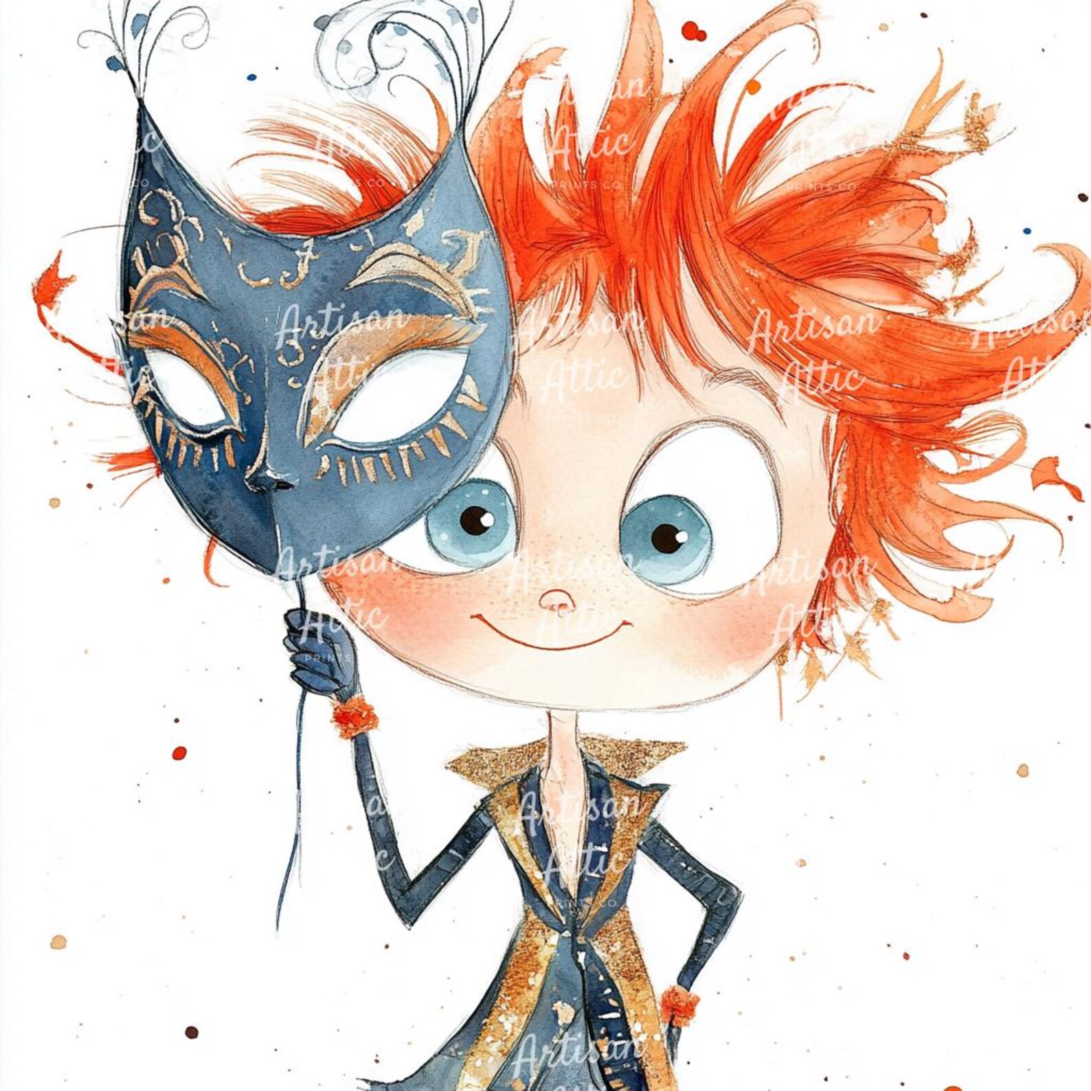 11 Clipart Images of Whimsical Boy in Costume, Quirky Watercolor Style ...