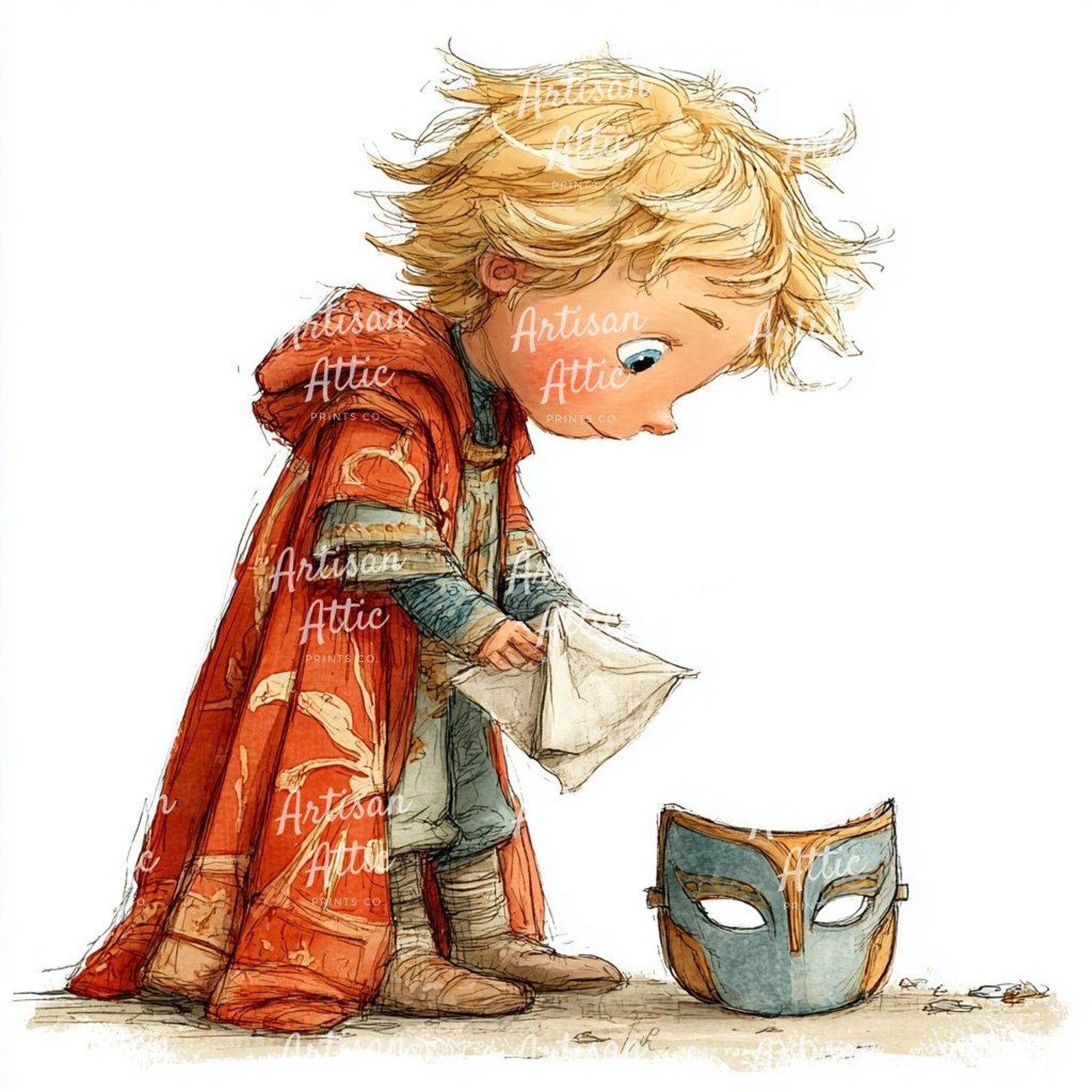 11 Clipart Images of Whimsical Boy in Costume, Quirky Watercolor Style ...