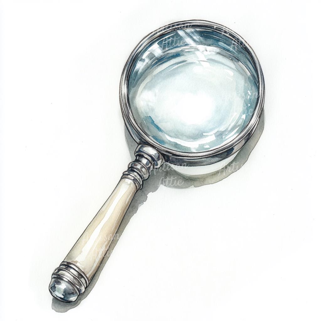 11 Watercolor Magnifying Glass Clipart, Antique Magnifier, Vintage ...